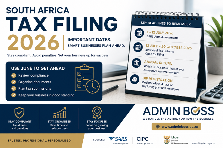 South Africa Tax Filing 2026 | SARS Deadlines | Admin Boss